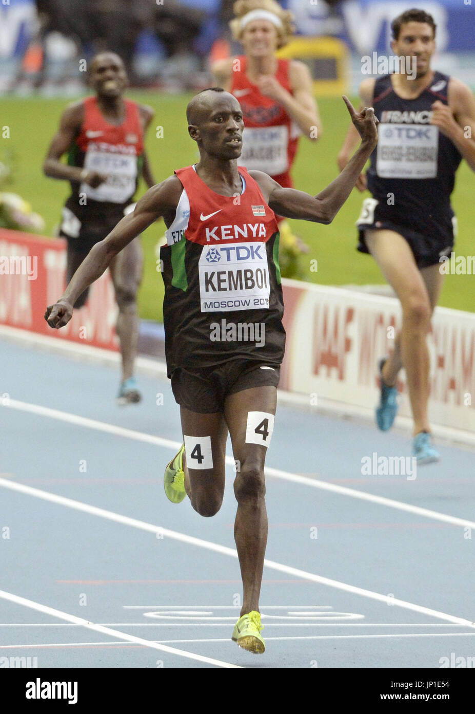 MOSCOW, Russia - Kenya's Ezekiel Kemboi finishes first in the men's ...