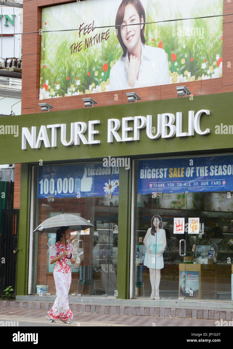 YANGON, Myanmar - Photo shows a South Korean cosmetics brand outlet in ...
