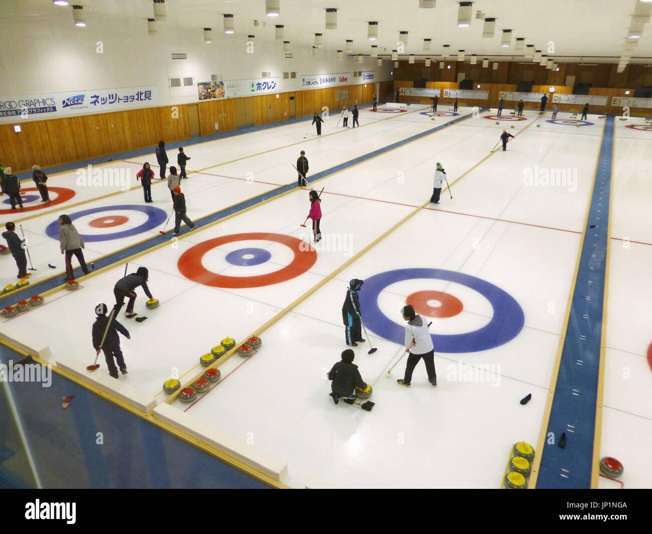 KITAMI, Japan - People enjoy curling at the Advics Tokoro Curling Hall ...