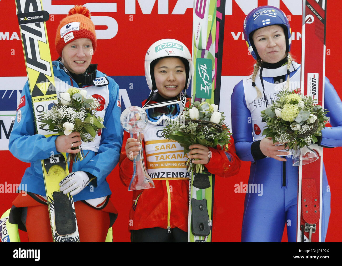 HINZENBACH, Austria - Photo shows Japan's Sara Takanashi (C) on the ...