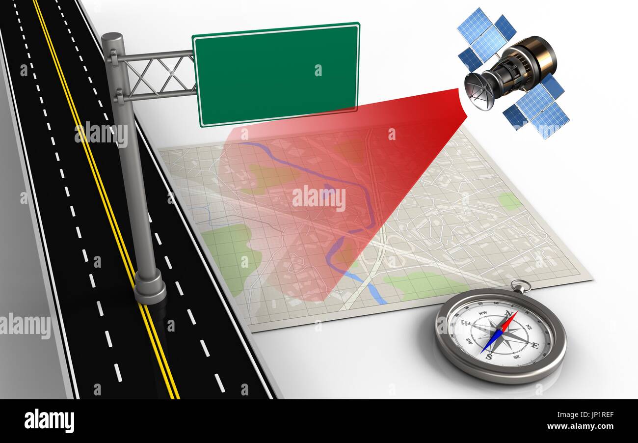3d illustration of bright map with index sign and compass Stock Photo ...
