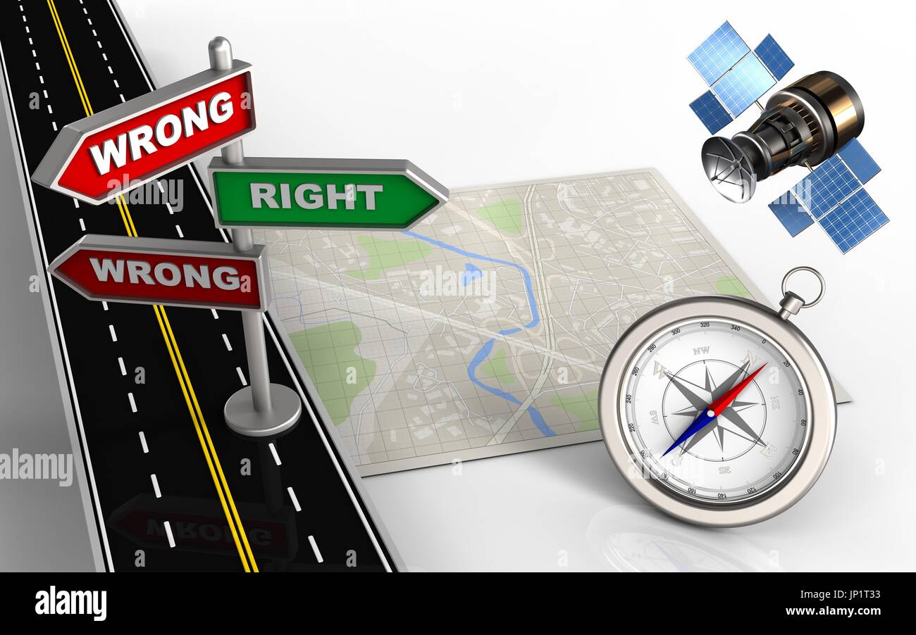 3d illustration of bright map with direction index and compass Stock ...