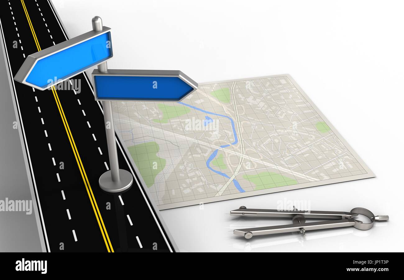 3d illustration of bright map with index and circle tool Stock Photo ...