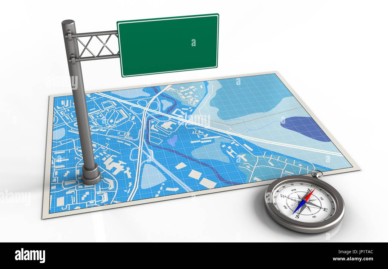 3d illustration of blue map with index sign and Stock Photo - Alamy