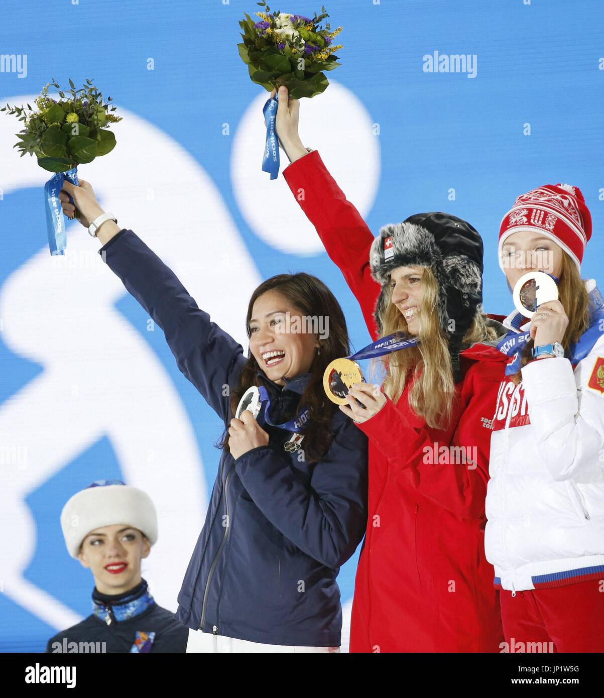 SOCHI, Russia - Silver medalist Tomoka Takeuchi of Japan (L), gold ...