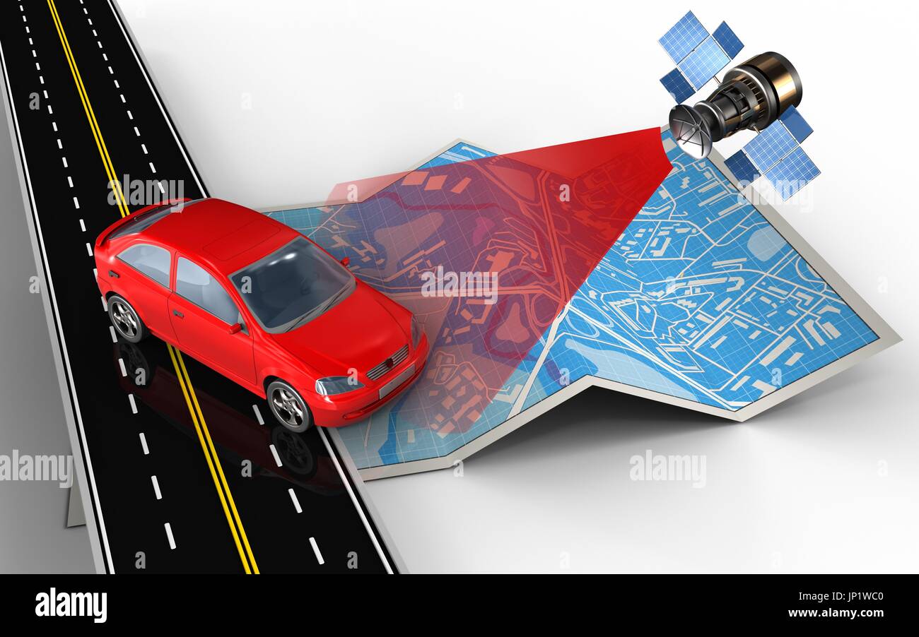 3d illustration of city map with car and Stock Photo - Alamy