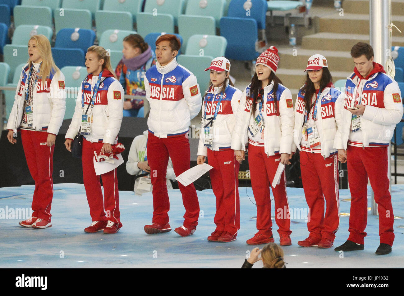 SOCHI, Russia - Russian athletes rehearse for the closing ceremony of ...