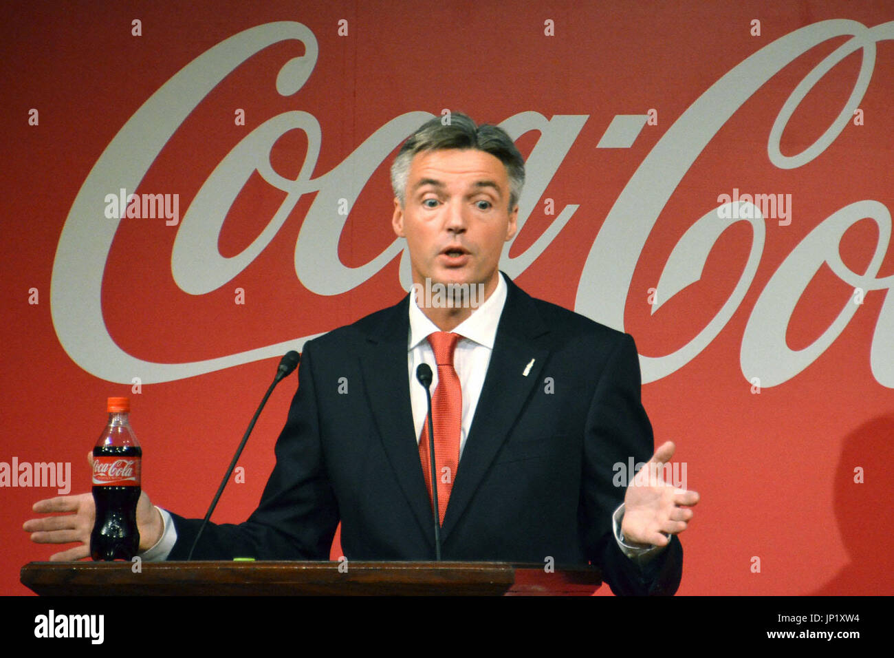 TOKYO, Japan - Tim Brett, president of Coca-Cola (Japan) Co., speaks at ...