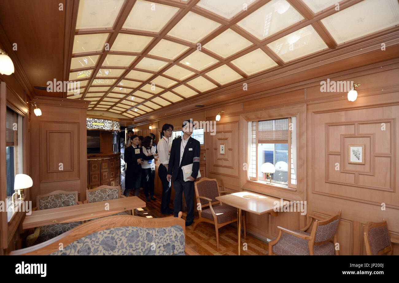 KITAKYUSHU, Japan - Photo shows a lounge car of Kyushu Railway Co.'s 3 ...