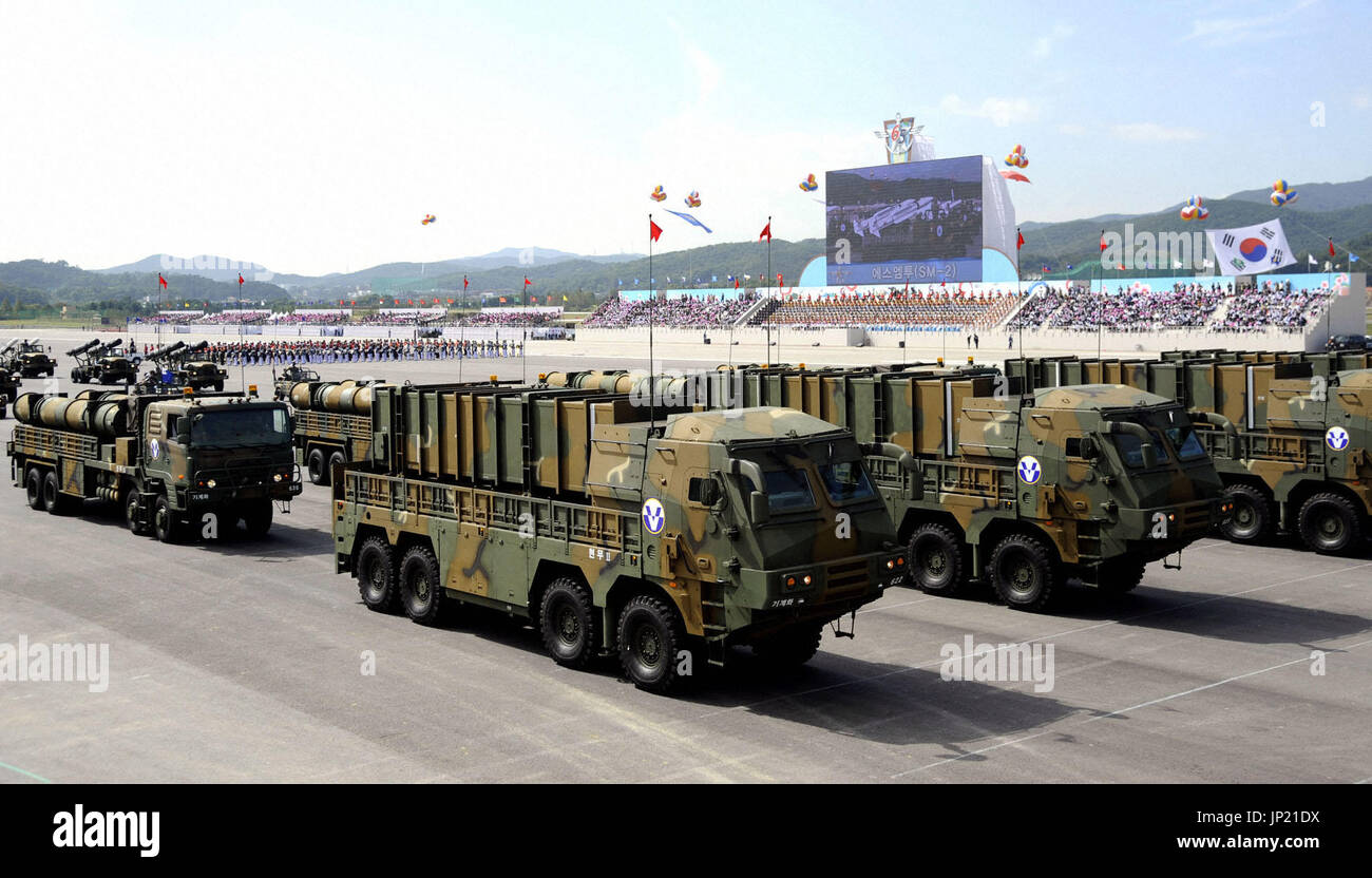 SEOUL, South Korea - Photo shows military vehicles carrying the latest ...