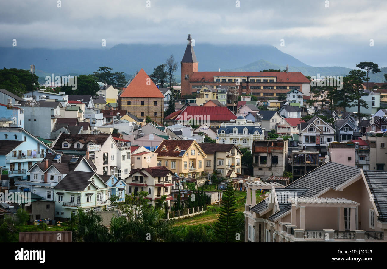 Dalat, Vietnam - Jul 5, 2016. Aerial view of downtown in Dalat, Vietnam ...