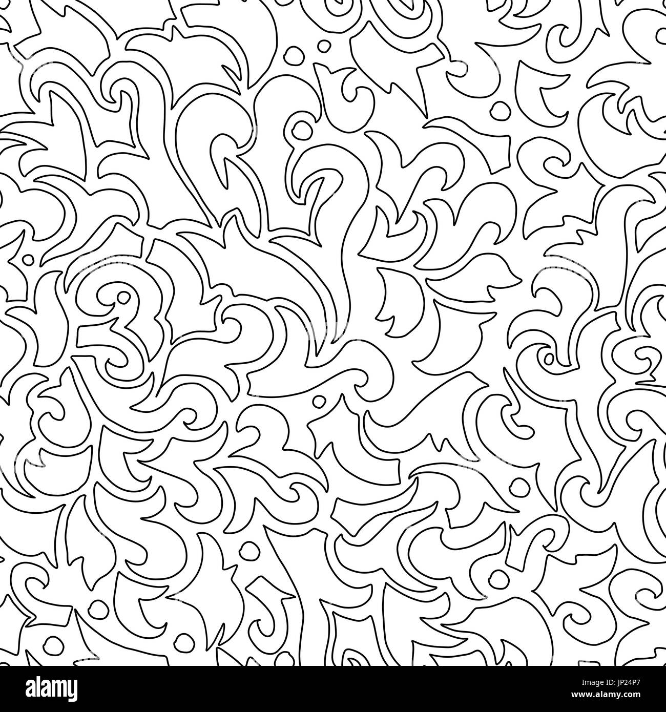 Black And White Seamless Pattern Vector Curls Illustration Monochrome Background Stock Vector