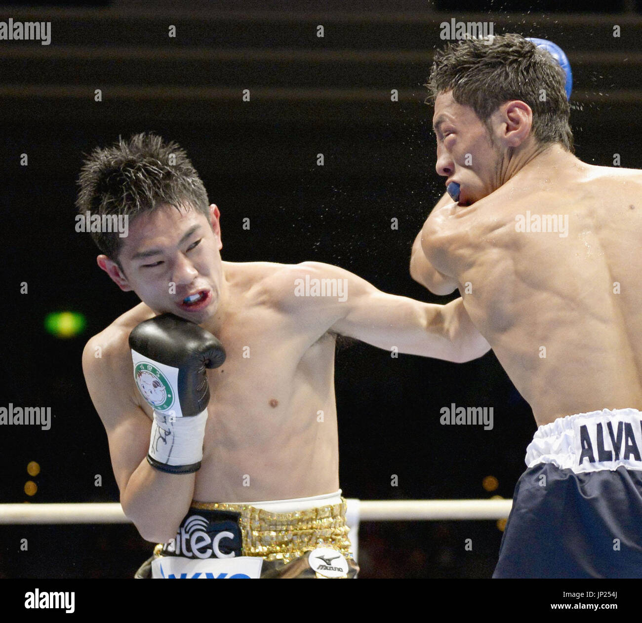 OSAKA, Japan - WBA light flyweight champion Kazuto Ioka (L) lands a ...