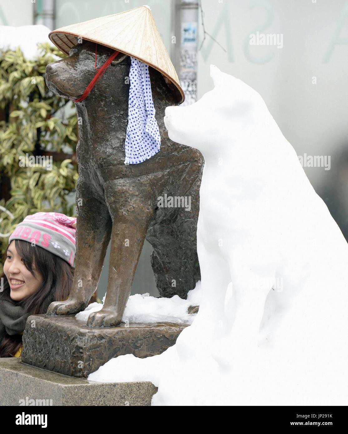 TOKYO, Japan - A snow statue of Hachiko, a legendary Japanese dog, is ...