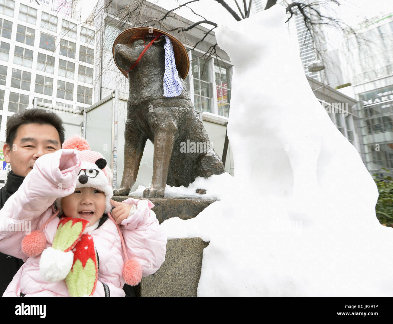 TOKYO, Japan - A snow statue of Hachiko, a legendary Japanese dog, is ...