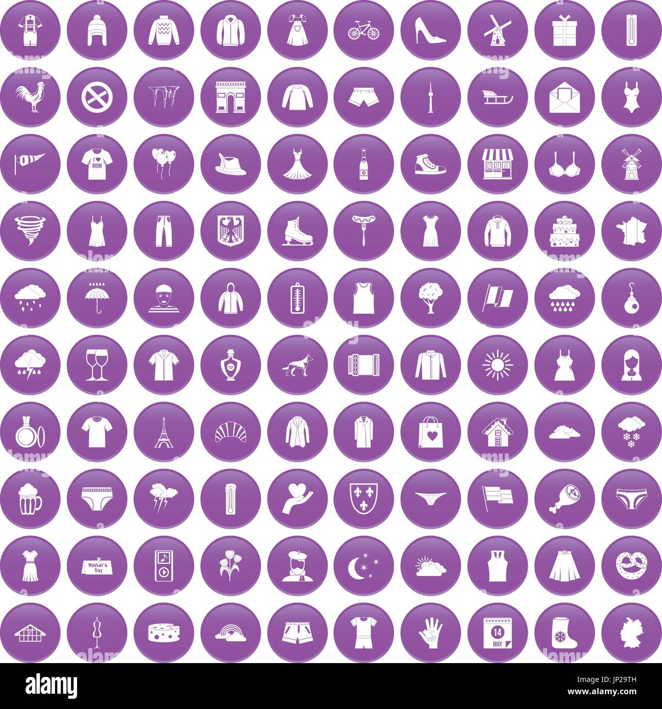 100 clothing icons set purple Stock Vector Image & Art - Alamy