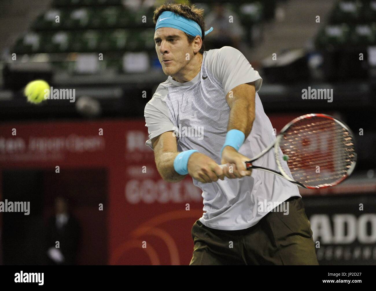 TOKYO, Japan - Juan Martin del Potro of Argentina hits a backhand ...