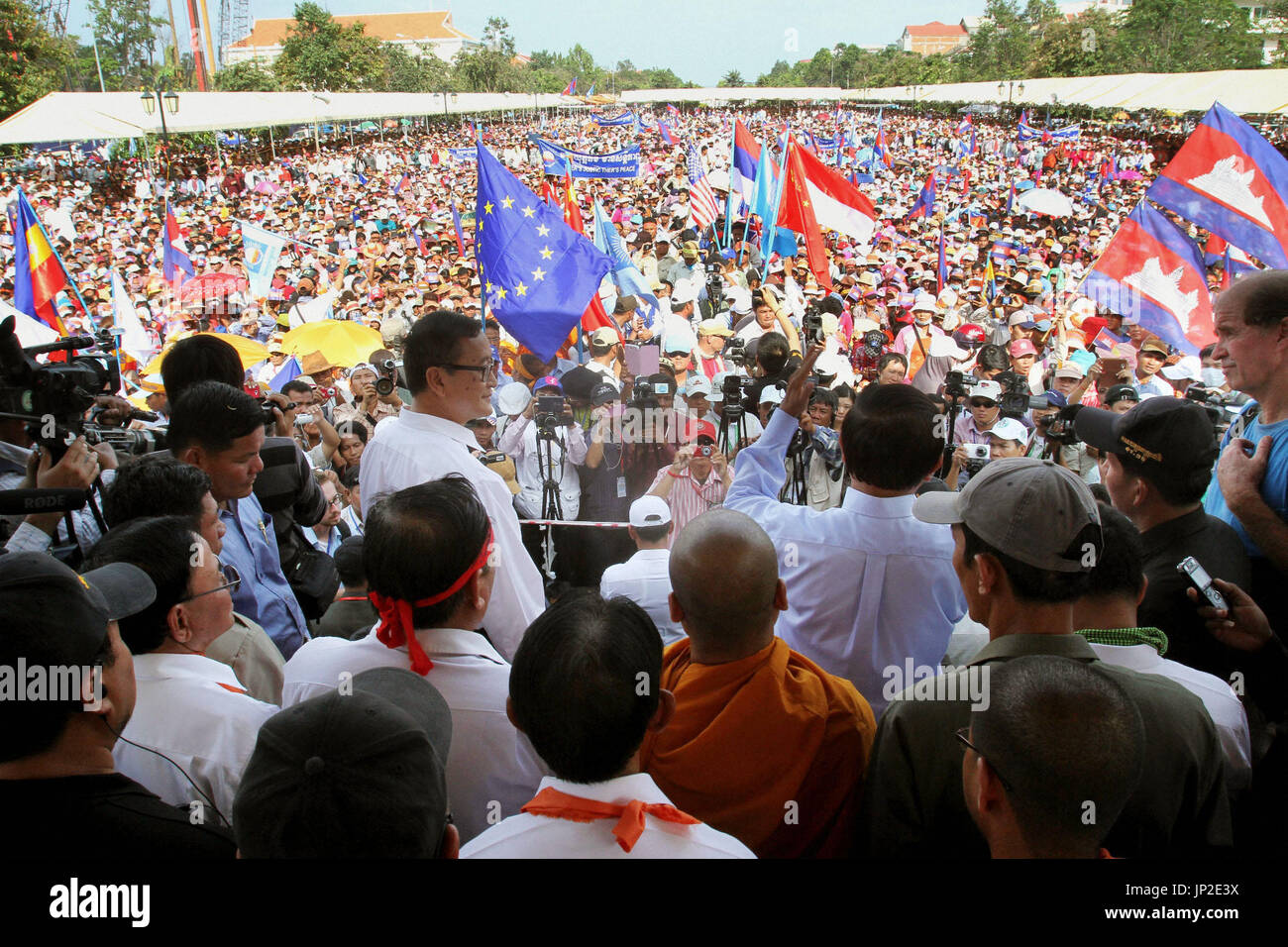 PHNOM PENH, Cambodia - Sam Rainsy (L in middle), leader of the ...