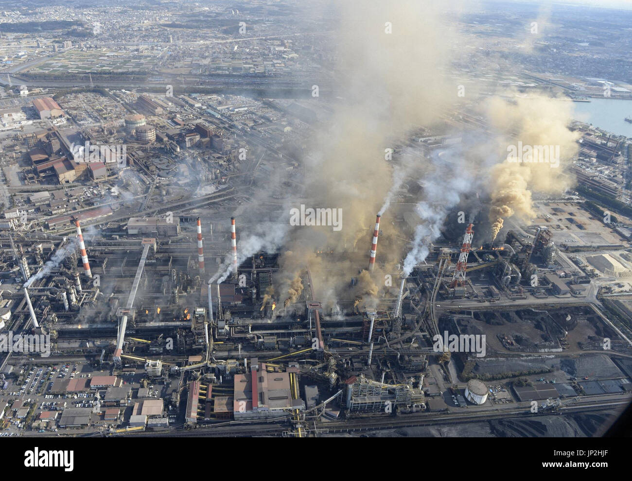 TOKYO, Japan - Photo from a Kyodo News helicopter shows a fire having ...