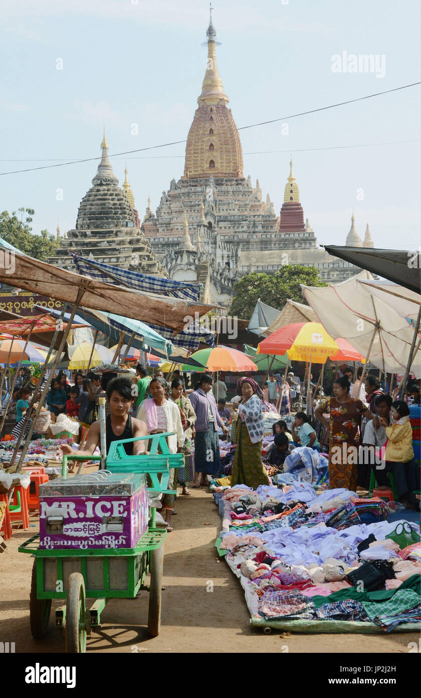 BAGAN, Myanmar - Photo shows a market near Ananda Temple in Bagan ...