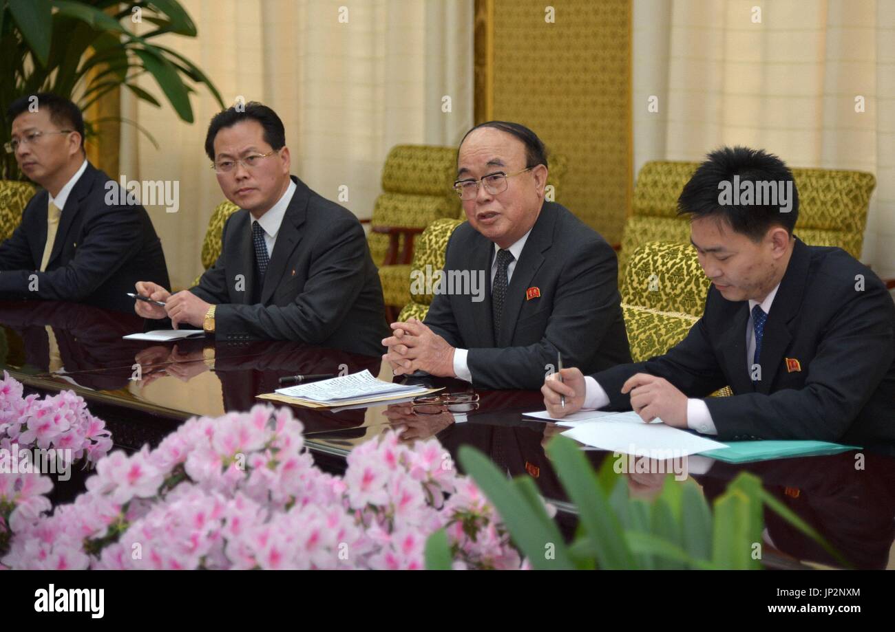 PYONGYANG, North Korea - North Korean Foreign Minister Pak Ui Chun (2nd ...