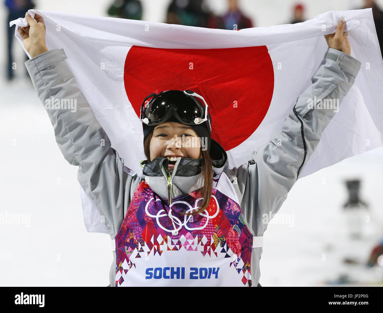 SOCHI, Russia - Ayana Onozuka of Japan holds up a Japanese national ...