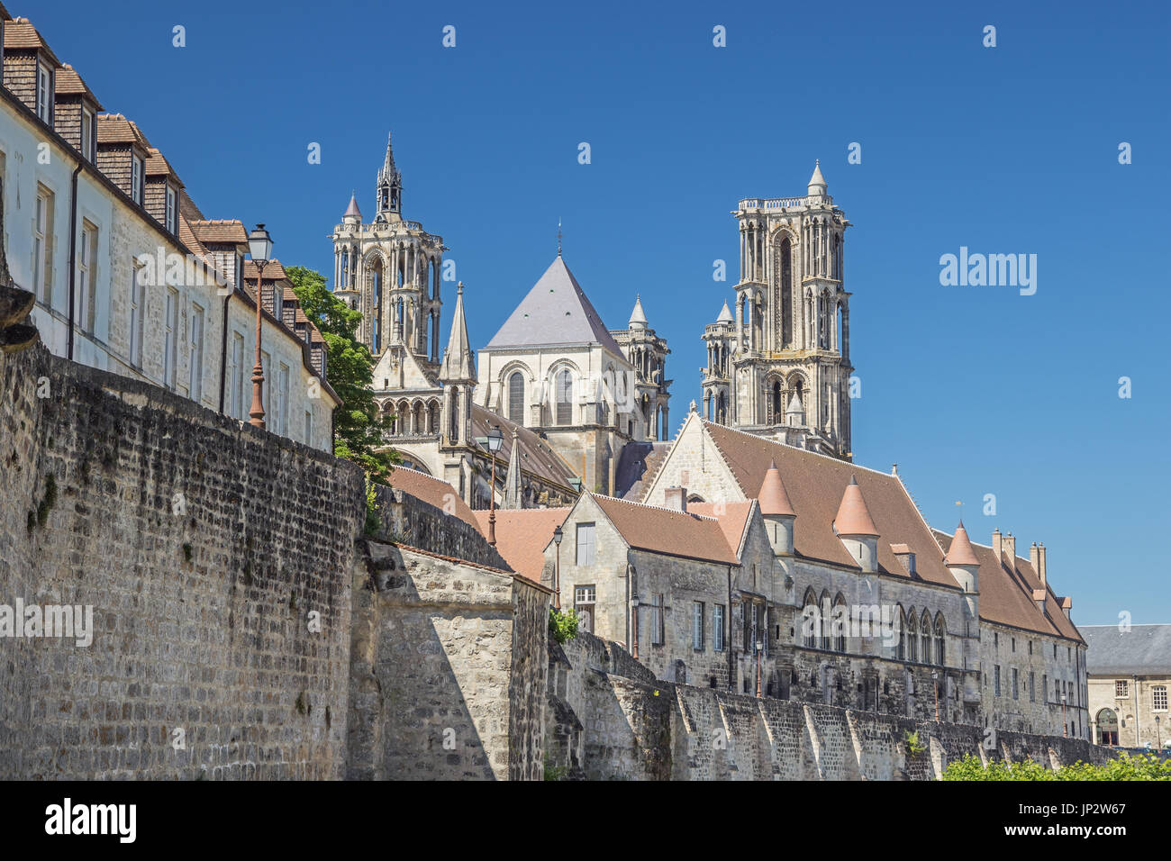 View of the upper city of Laon, seen from outside the city wall Stock ...