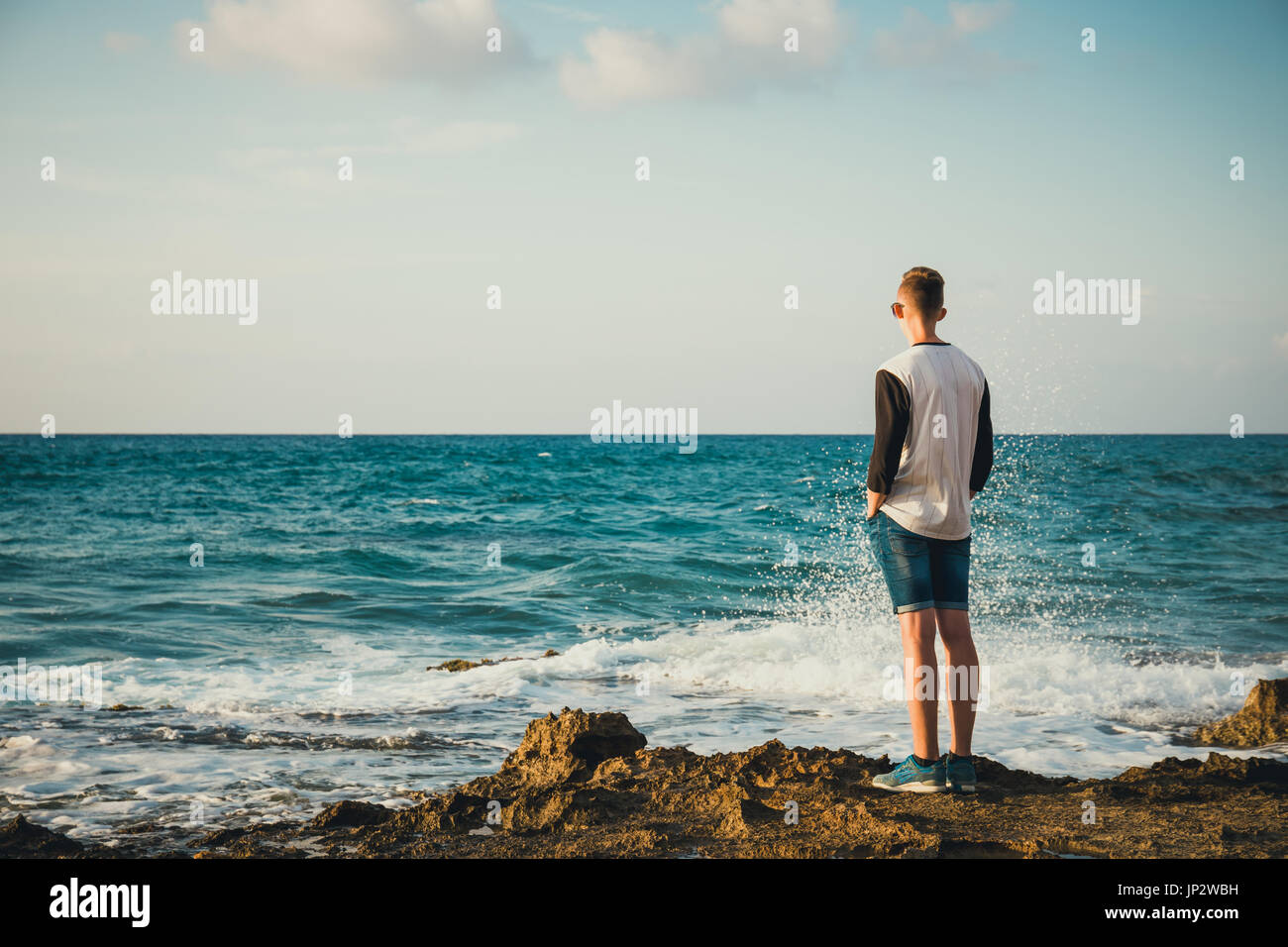 Back view of man looking at the sea Stock Photo - Alamy