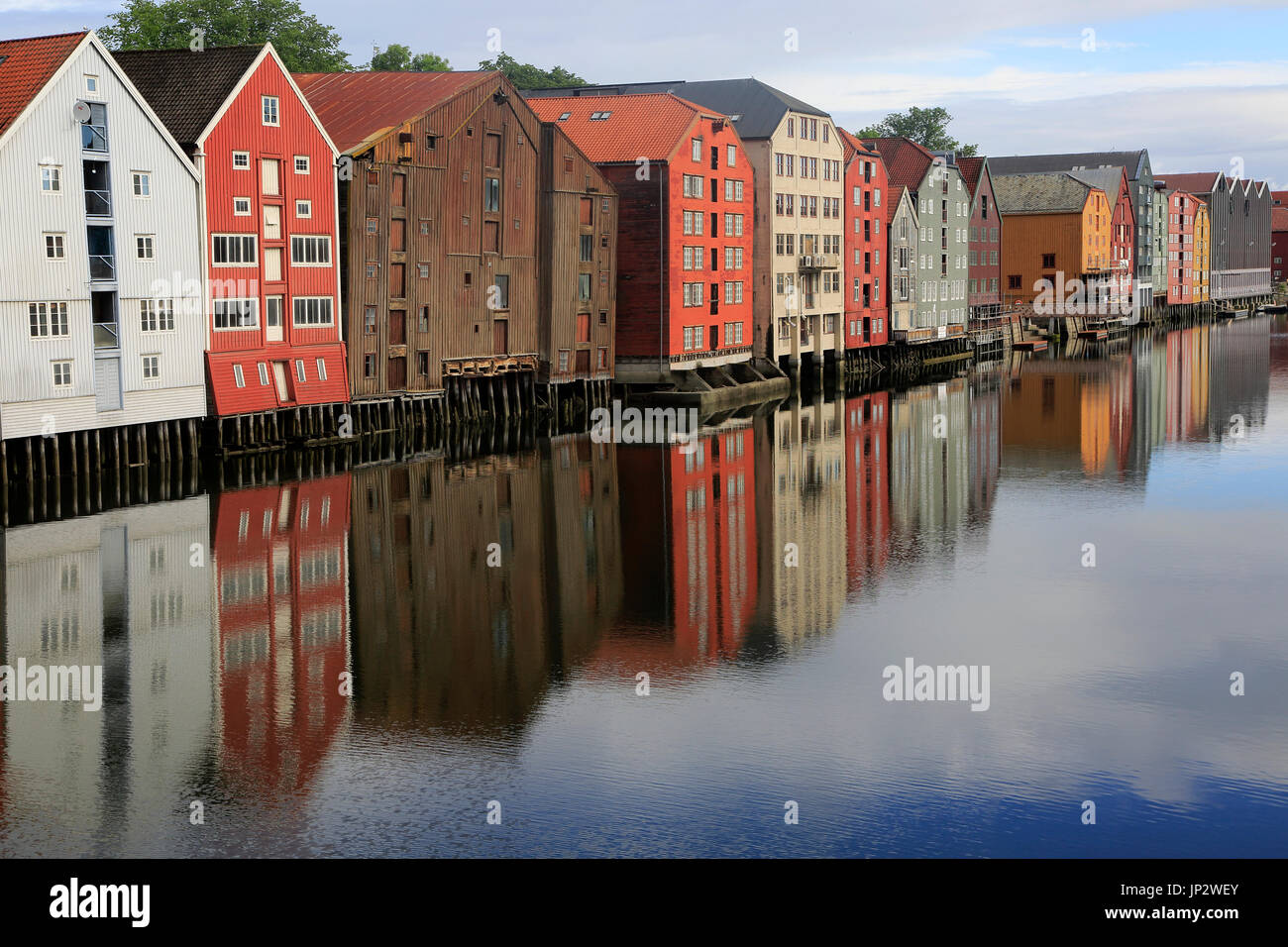 Historic waterside warehouse buildings on River Nidelva, Bryggene ...