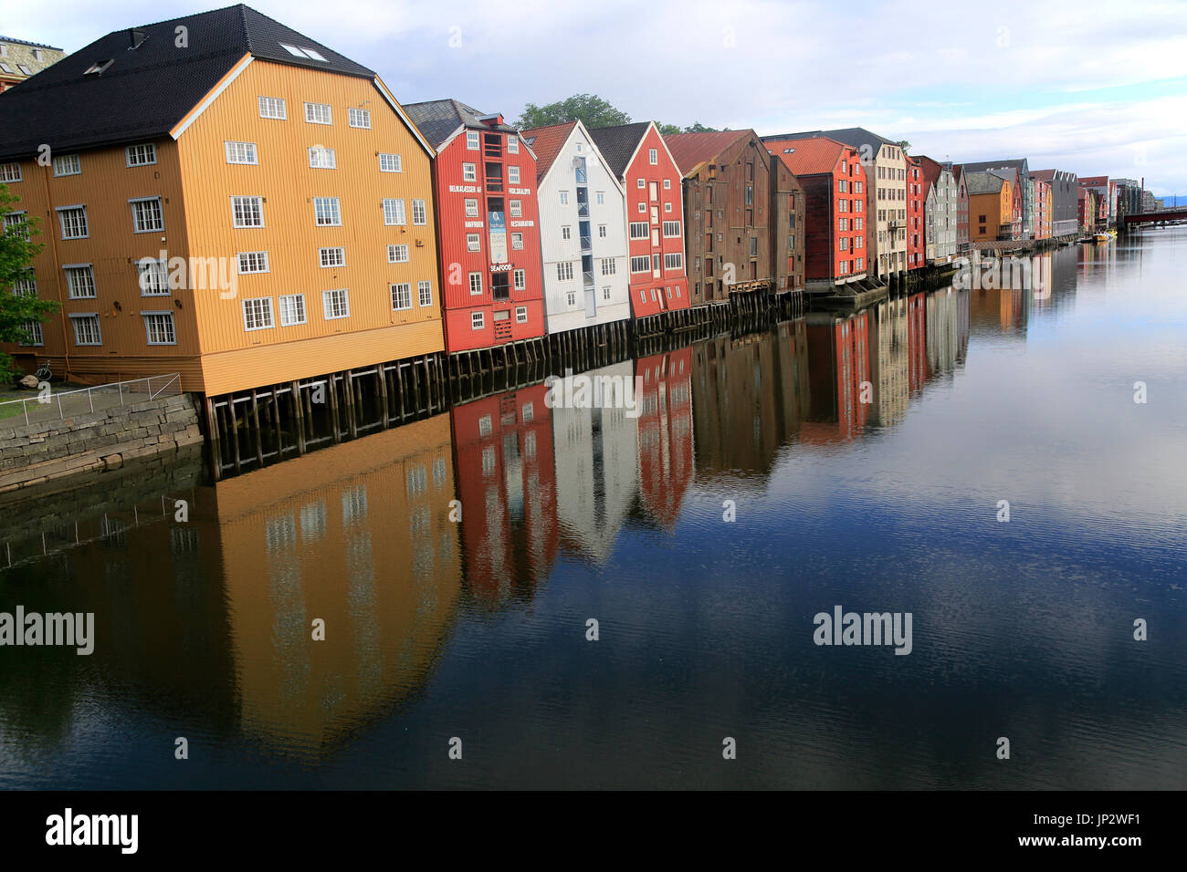 Historic waterside warehouse buildings on River Nidelva, Bryggene ...