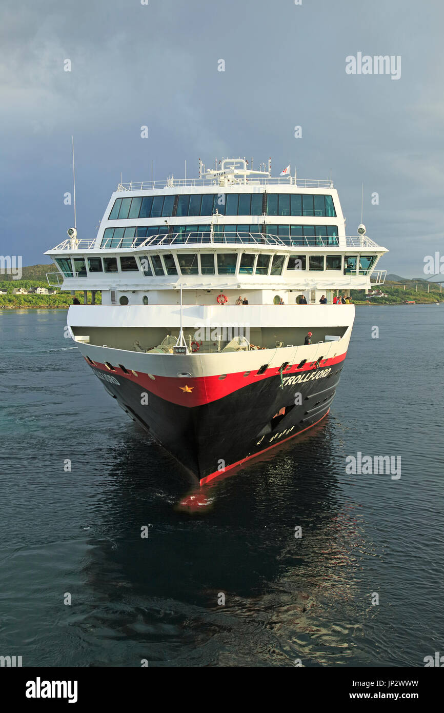 Hurtigruten ship 'Trollfjord' arriving at port of Rorvik, Norway Stock ...