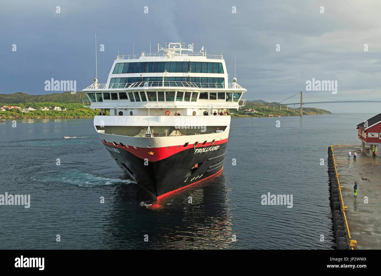 Hurtigruten ship trollfjord arriving at port of rorvik hi-res stock ...