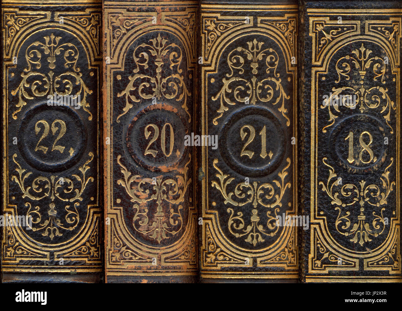 Old vintage books with numbers of the volumes of the Brockhaus and ...