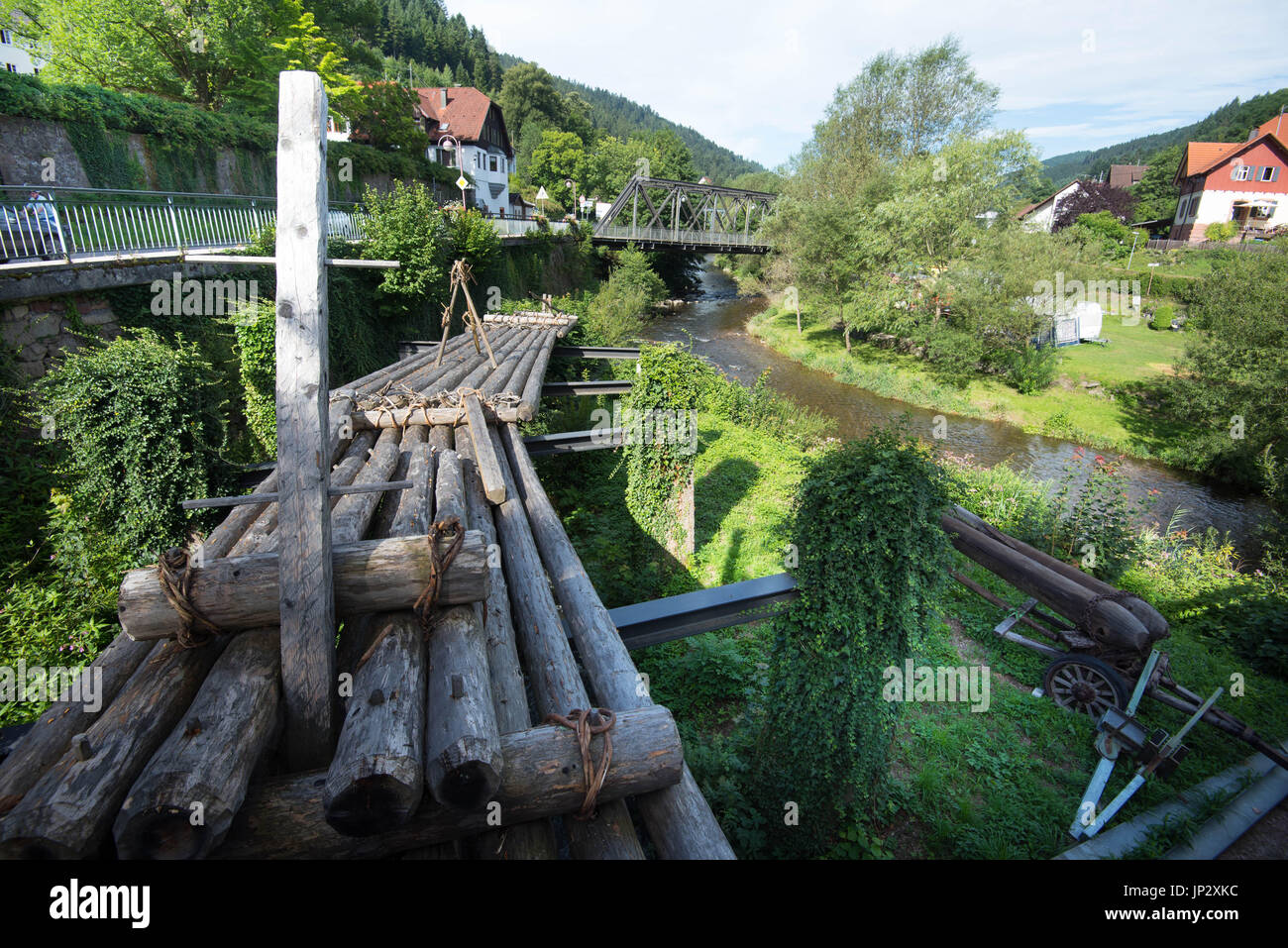 Old wooden raft in the historical village of Schiltach. With those ...