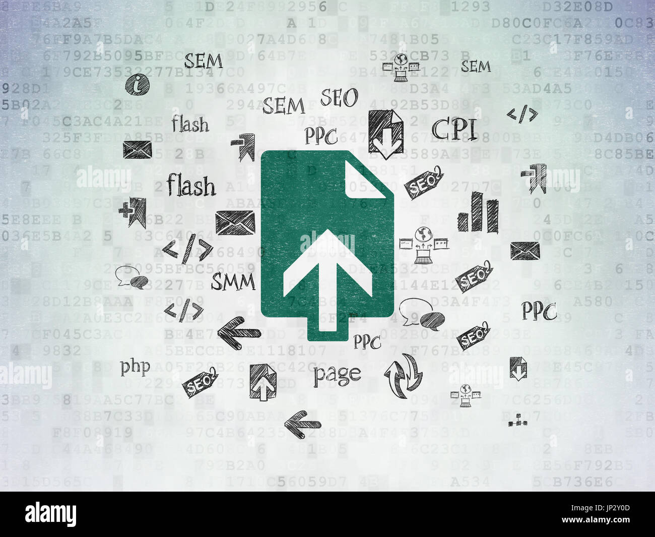 Web development concept: Upload on Digital Data Paper background Stock ...