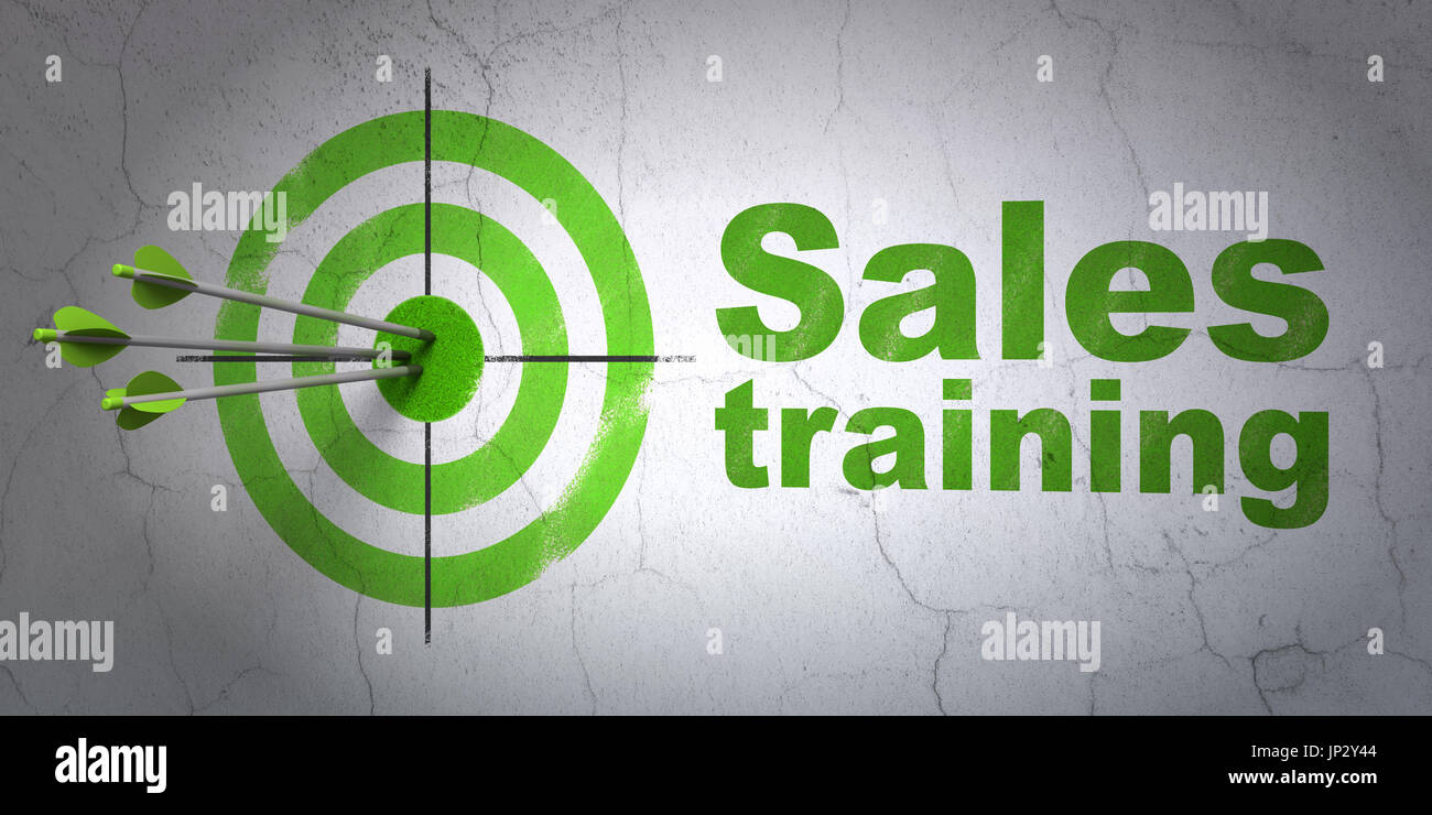 Marketing concept: target and Sales Training on wall background Stock ...