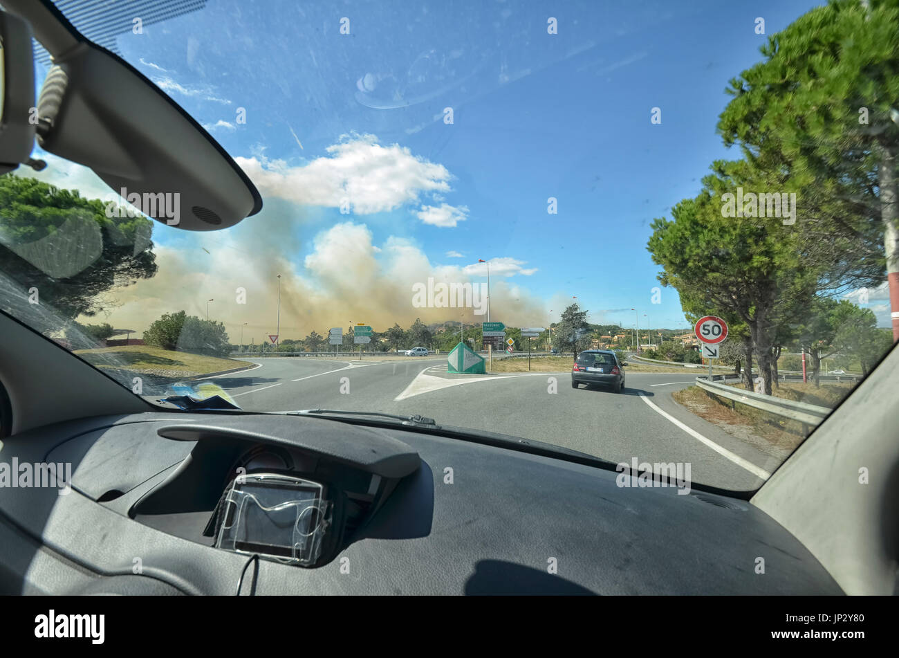 View of a fire from inside the car Stock Photo - Alamy