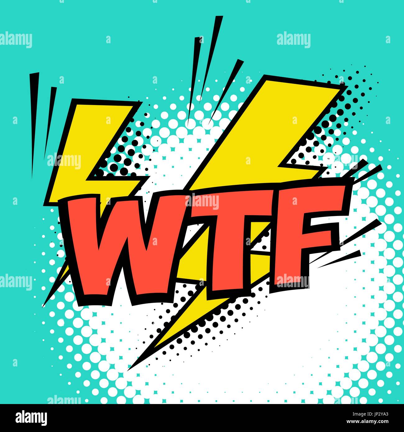 WTF. Colorful speech bubble with lightning. Comic alphabet. Halftone ...
