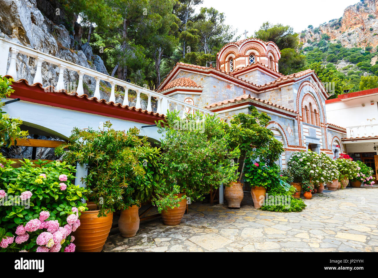 The monastery Agios Georgios, located in the Selinari gorge on Crete ...