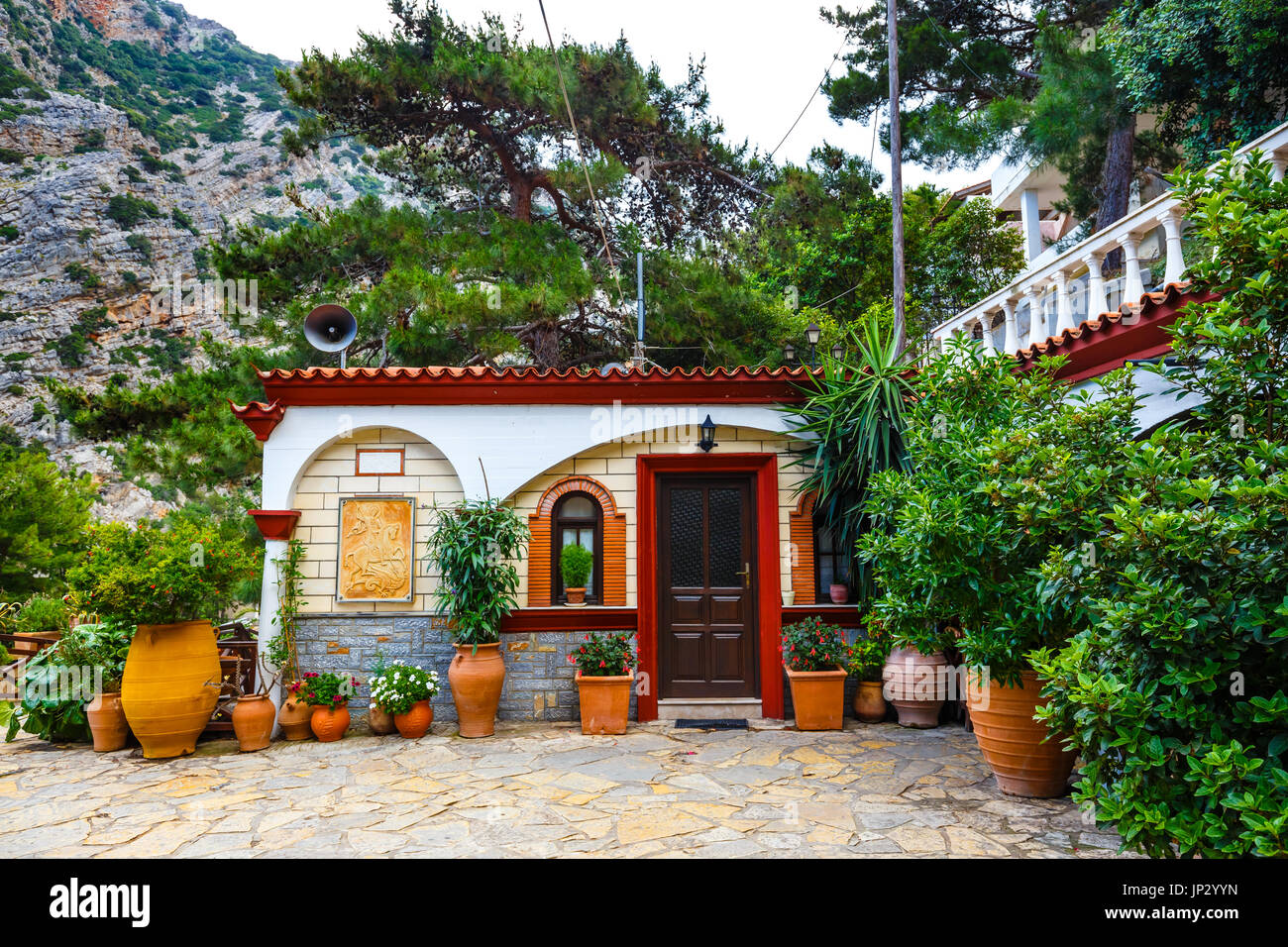 The monastery Agios Georgios, located in the Selinari gorge on Crete ...
