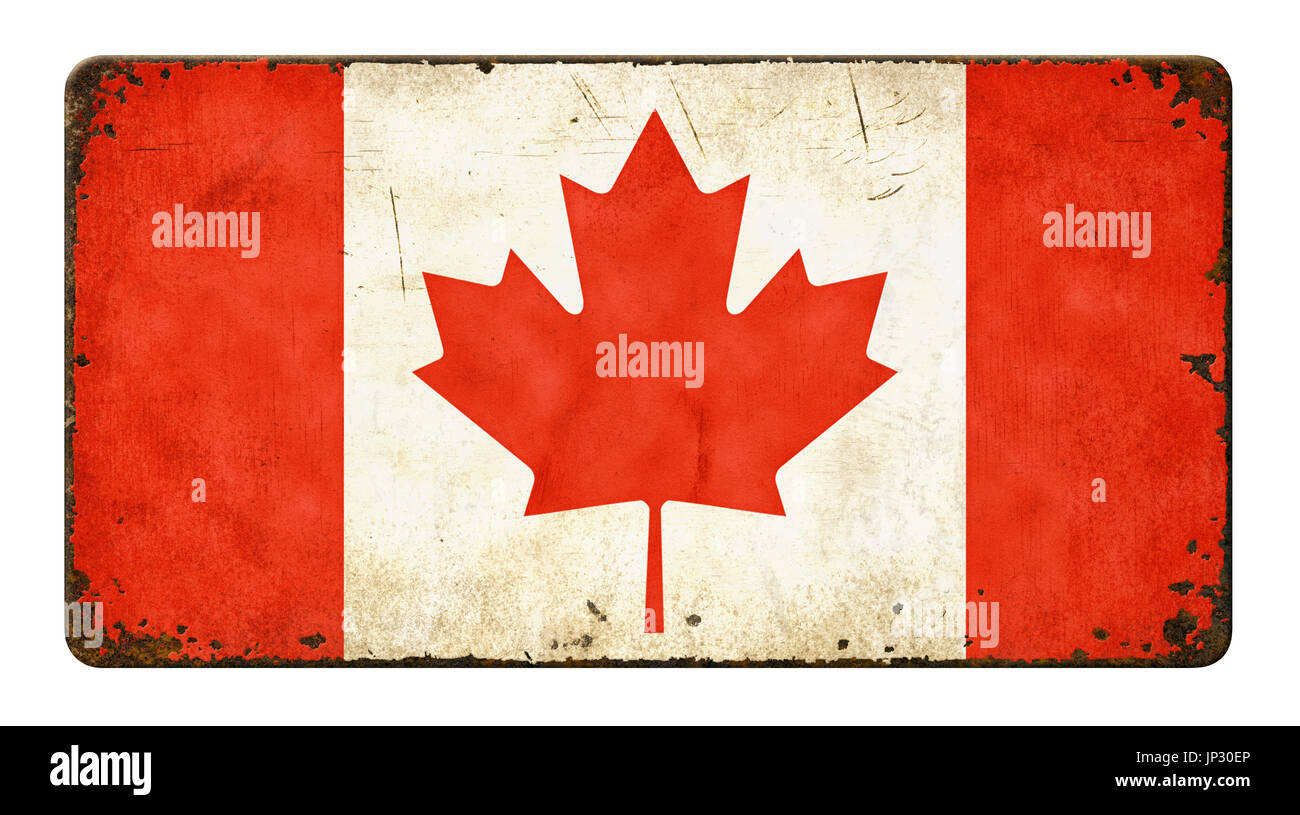 Vintage metal sign on a white background - Flag of Canada Stock Photo ...