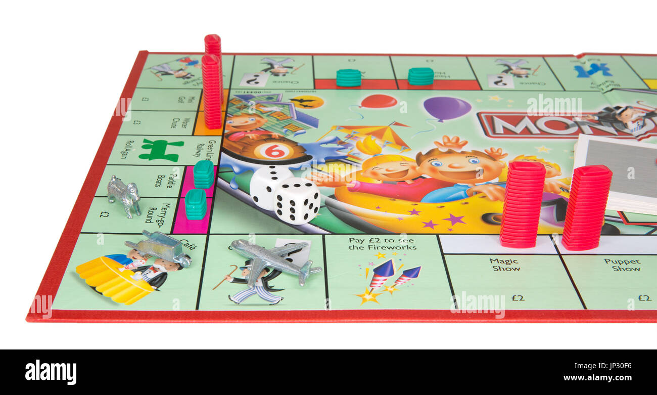 SWINDON, UK - JULY 31, 2017: Junior Monopoly Game an a white background ...