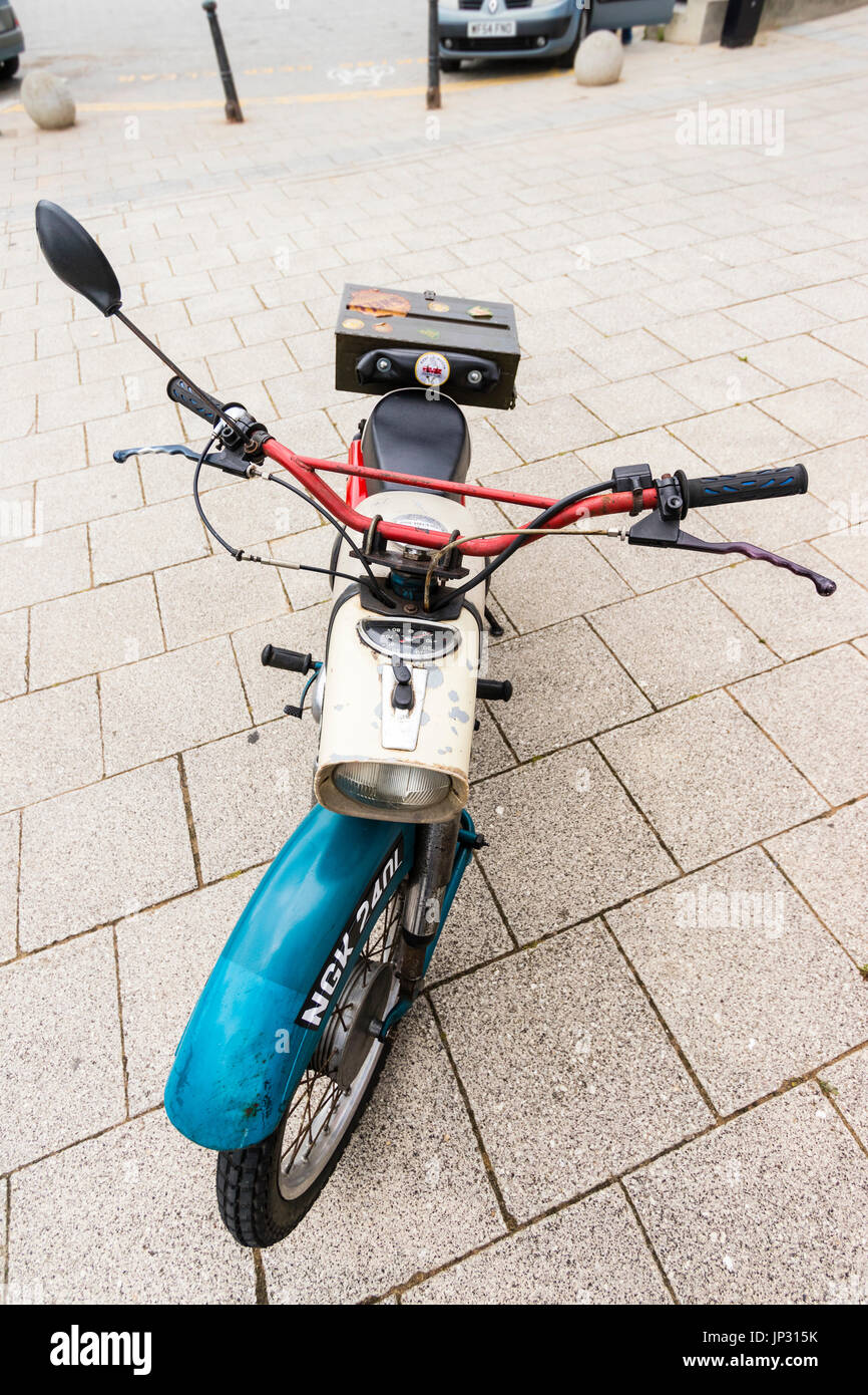 Vintage East German bike made by OMZ. High angle viewpoint, looking ...