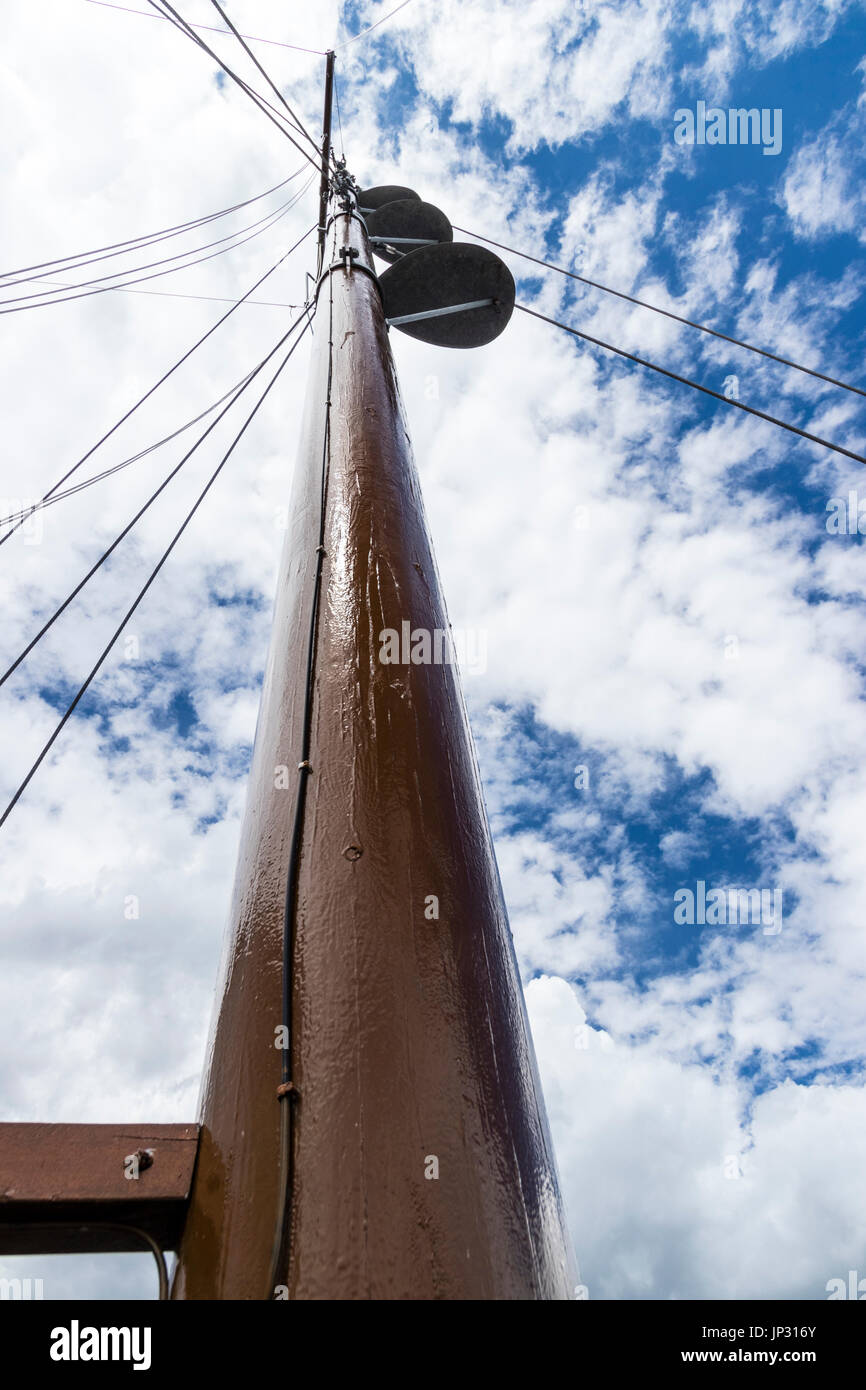 World War two stream tug, Cervia, main mast painted brown with cross ...