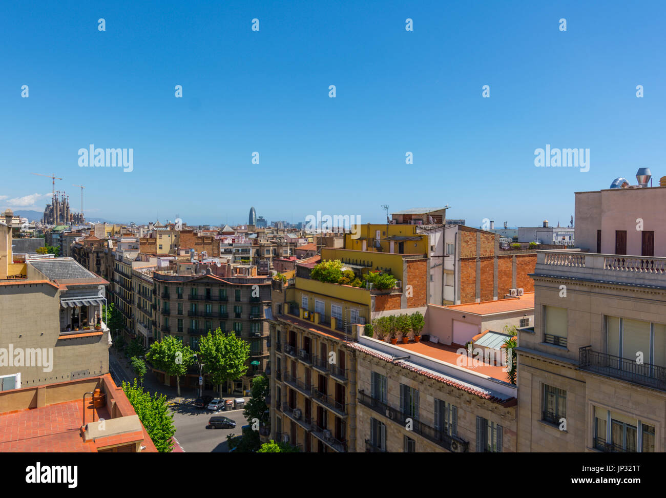 Barcelona rooftops and cityscape view, with the sagrada Familia on the ...