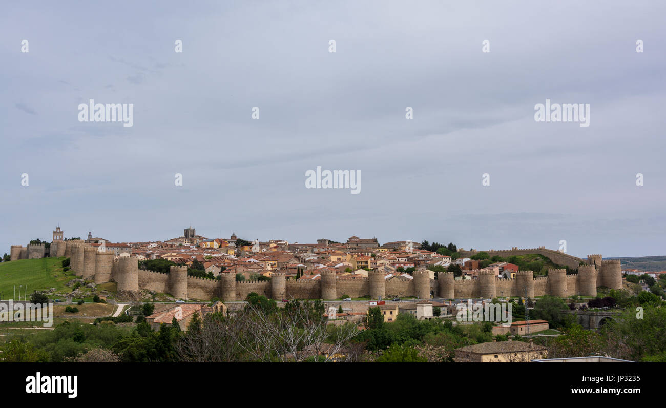 Panoramic view of the historic city of Avila, in Spain. the old city of ...