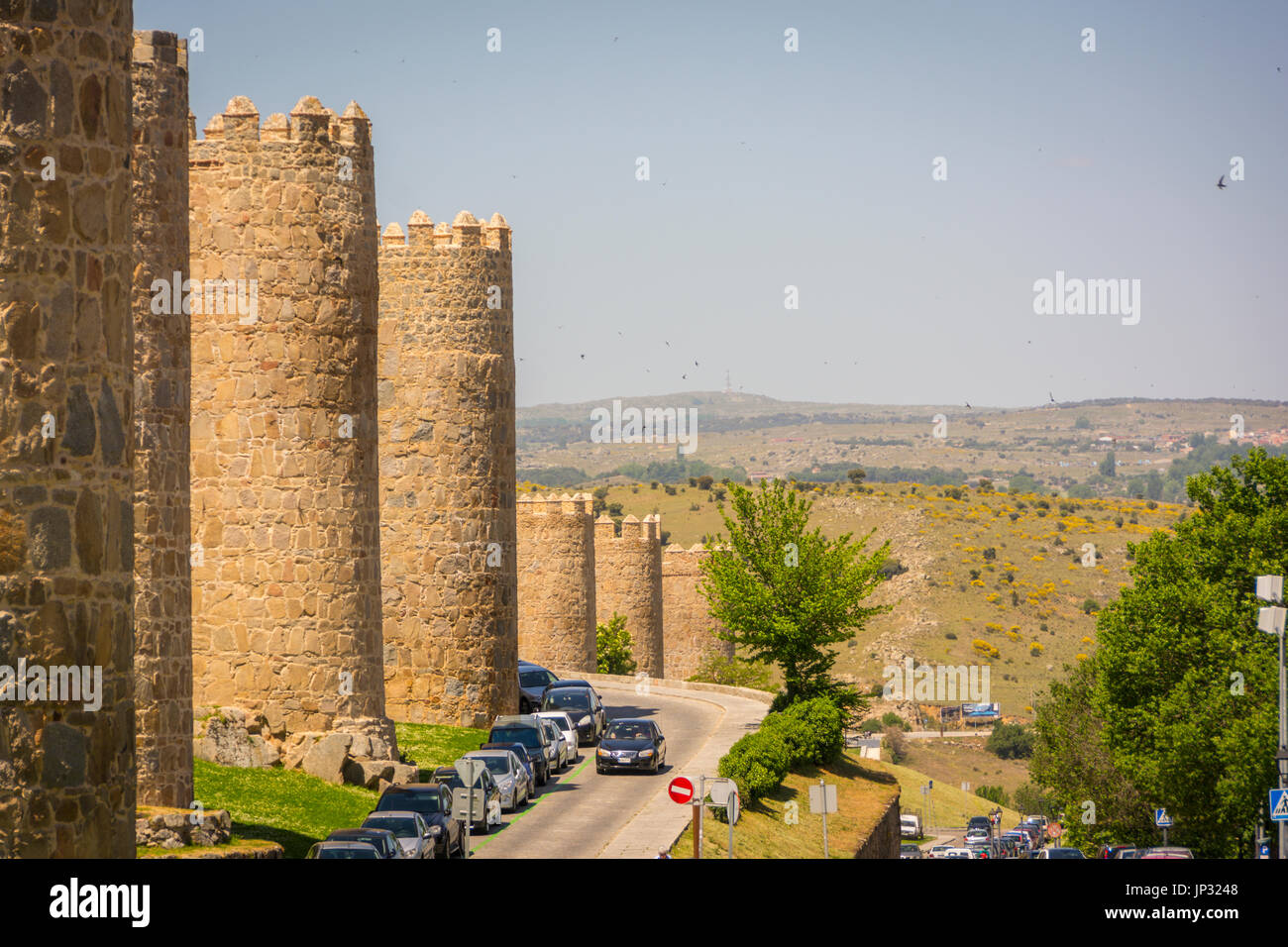 Walls of the historic city of Avila in Spain. the old city of Avila and ...