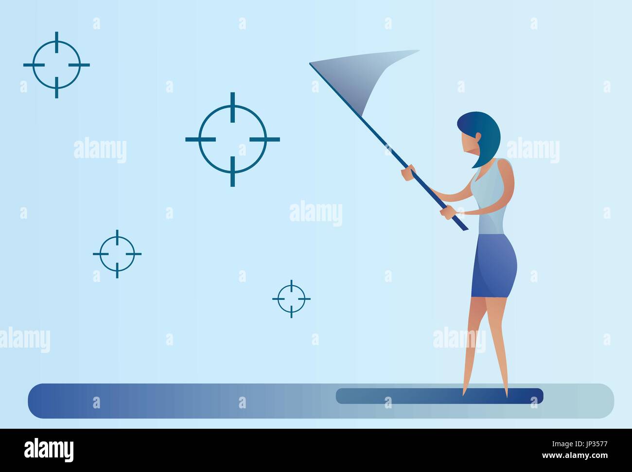 Abstract Business Woman Catch Targets With Butterfly Net Aim Goal ...
