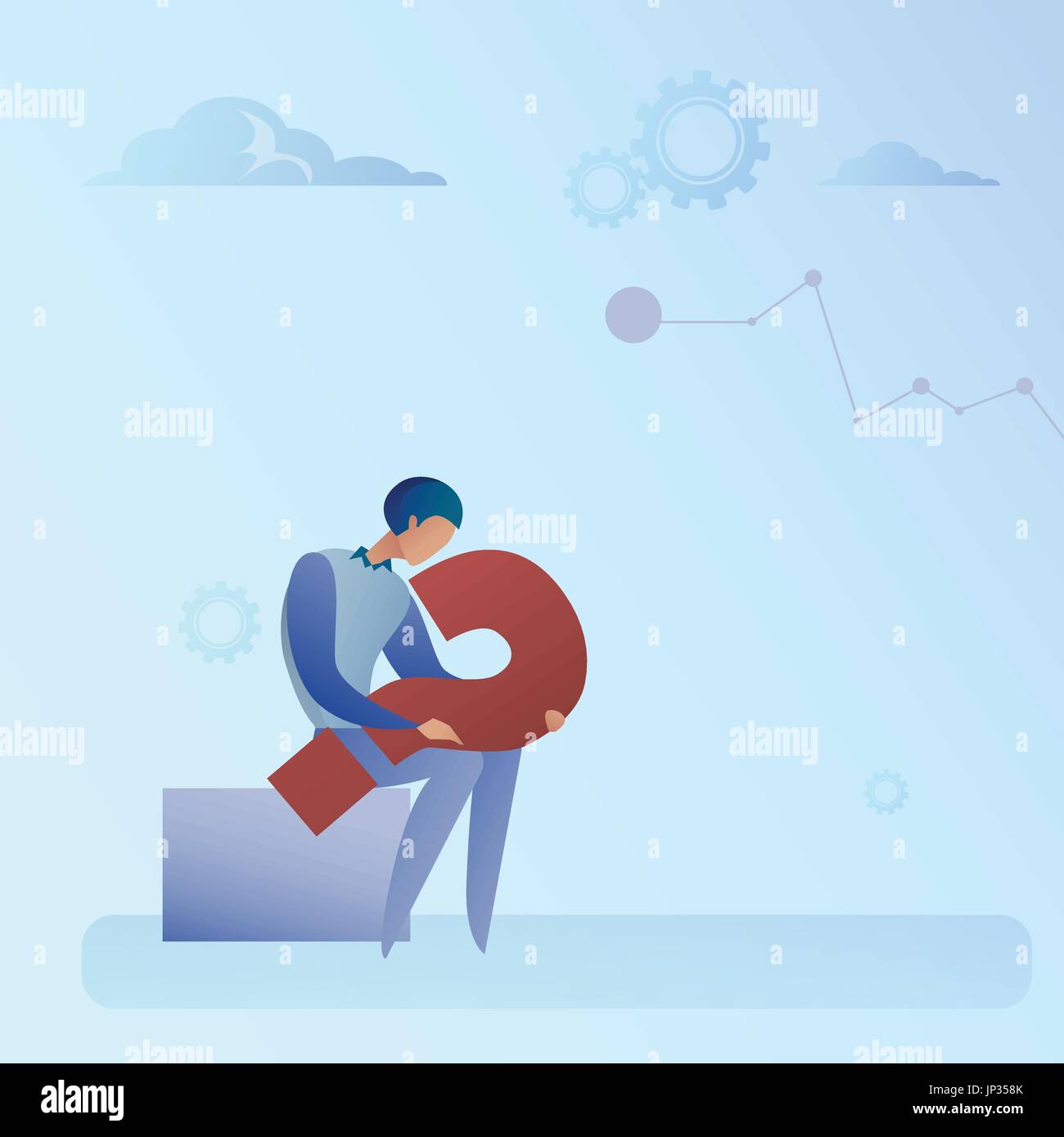 Business Man With Question Mark Pondering Problem Concept Stock Vector ...