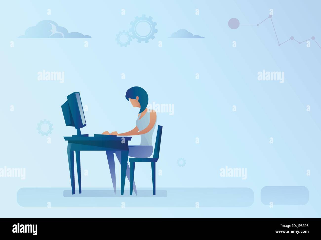 Abstract Business Woman Sitting At Office Desk Working Computer Stock ...